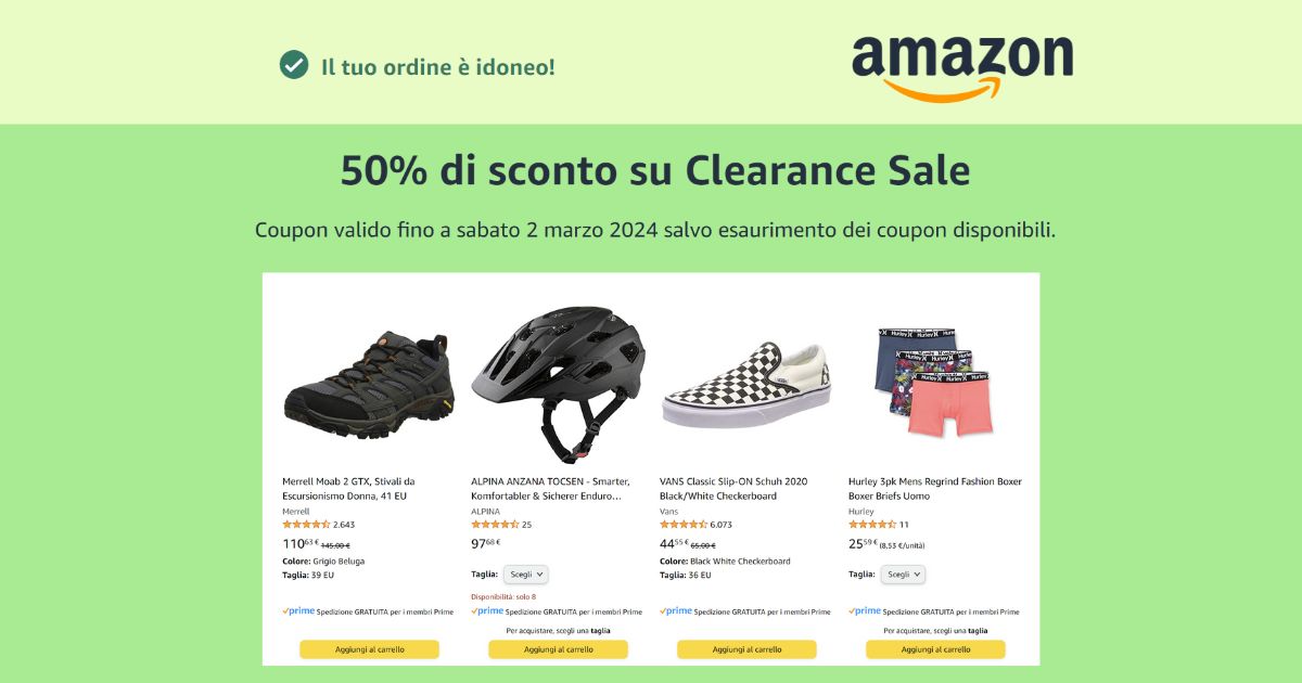 Amazon "Clearance Sale": sconto del 50% su tanti prodotti in liquidazione! — La pagina degli sconti