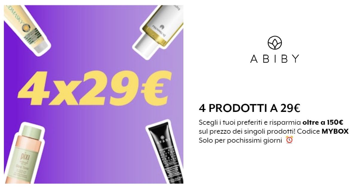 Abiby Promo 4×29: 4 prodotti a scelta a 29€ + protezione solare ...