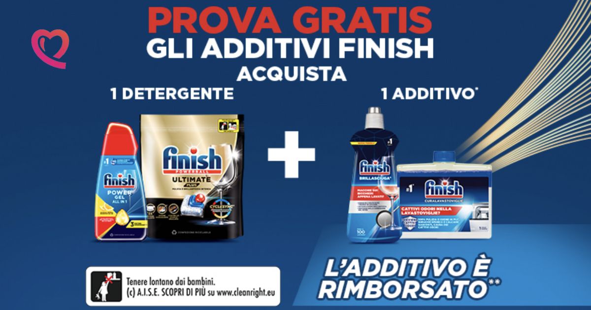 Cashback Finish Additivi: acquista 2 prodotti e ottieni il rimborso di ...